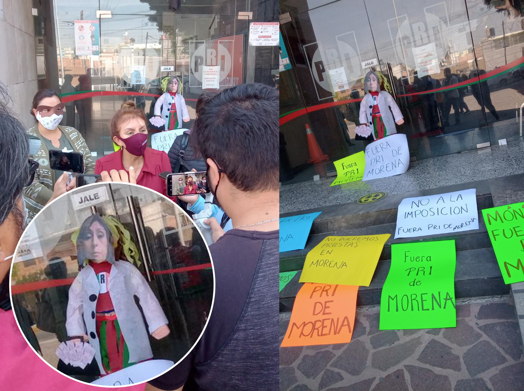 Llevan piñata de Mónica Rangel a la sede del PRI